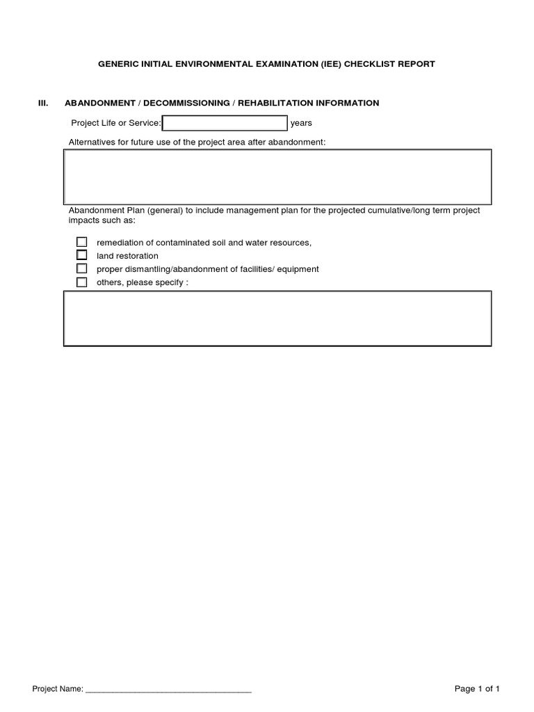 Generic Initial Environmental Examination (Iee) Checklist Report | PDF ...