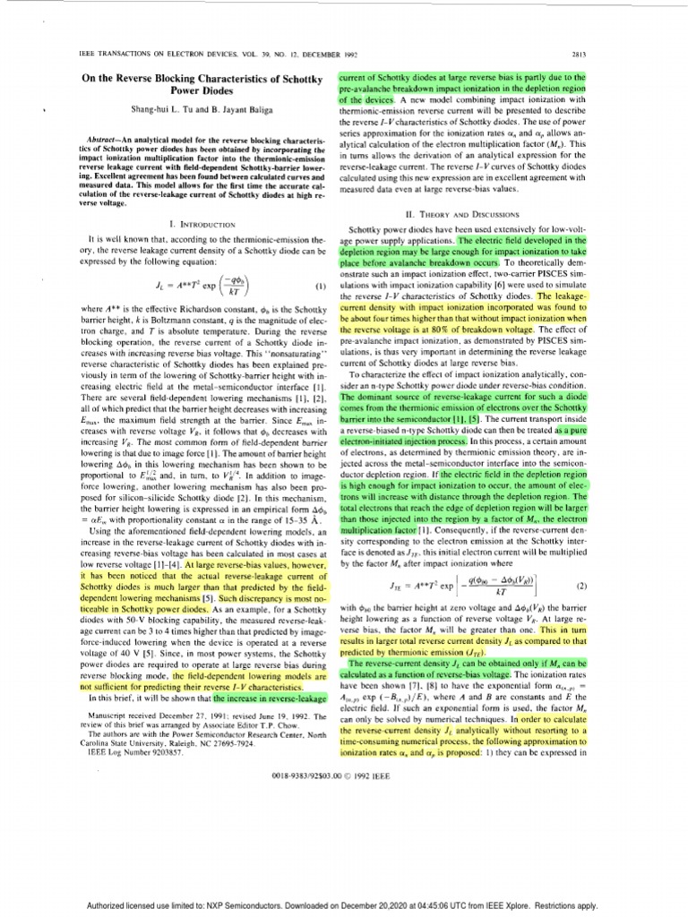 On The Reverse Blocking Characteristics of Schottky Power Diodes | PDF ...