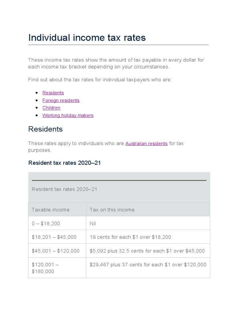 Individual Income Tax Rates | PDF | Tax Rate | Australia