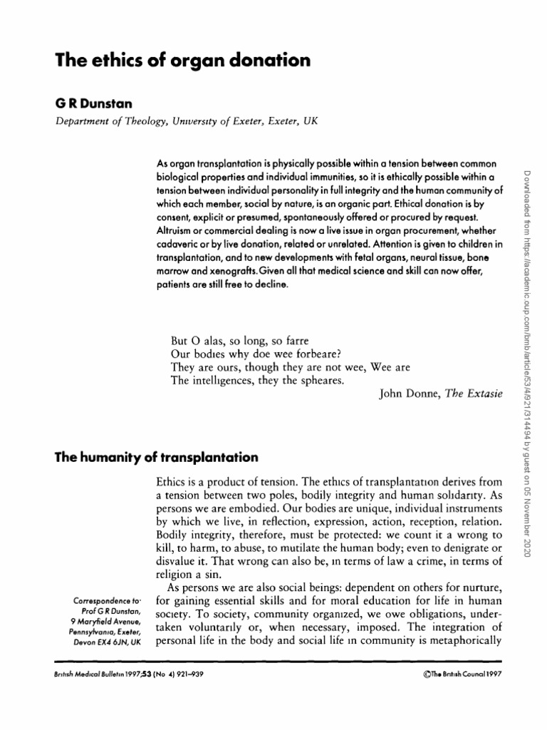 The Ethics of Organ Donation | PDF | Organ Donation | Organ Transplantation