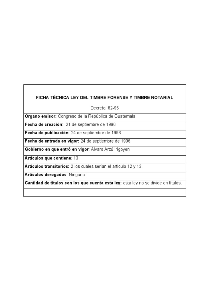 Ficha Técnica Ley Del Timbre Forense y Timbre Notarial | PDF