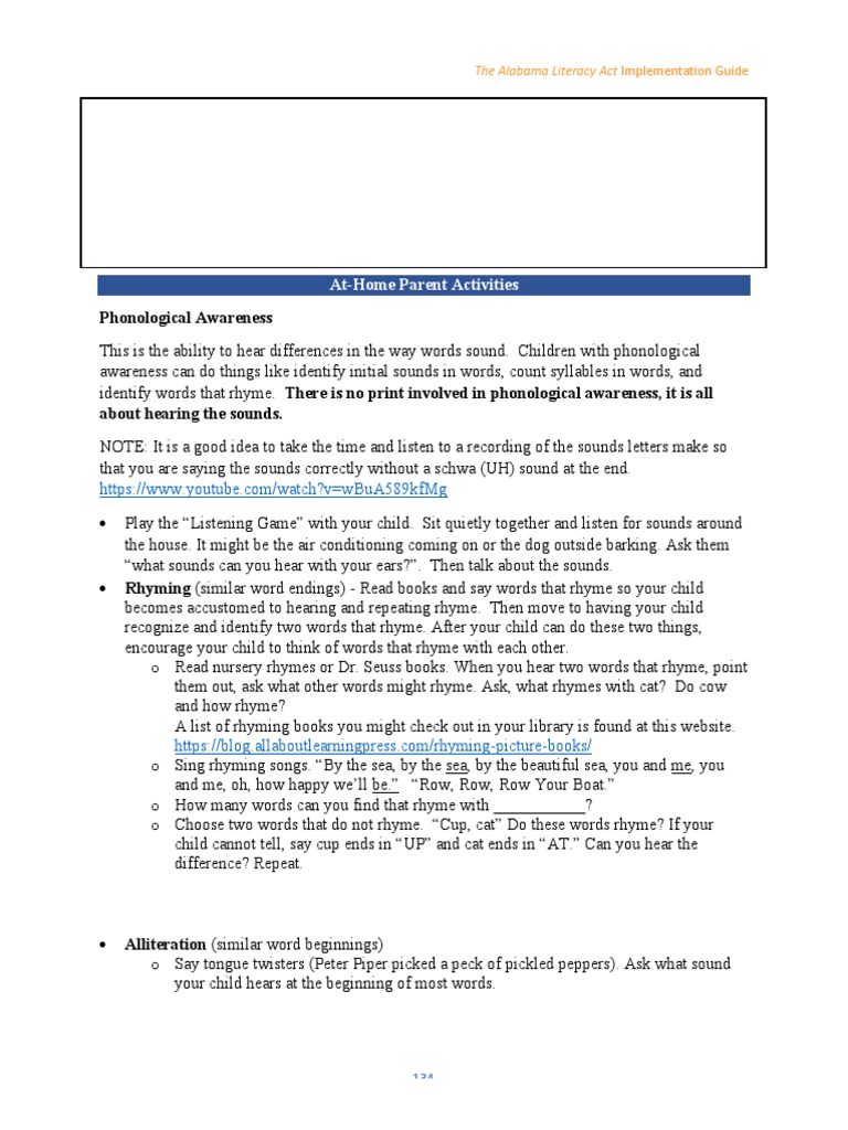 Alabama Literacy Act Parent Activities | PDF | Phonics | Audiobook