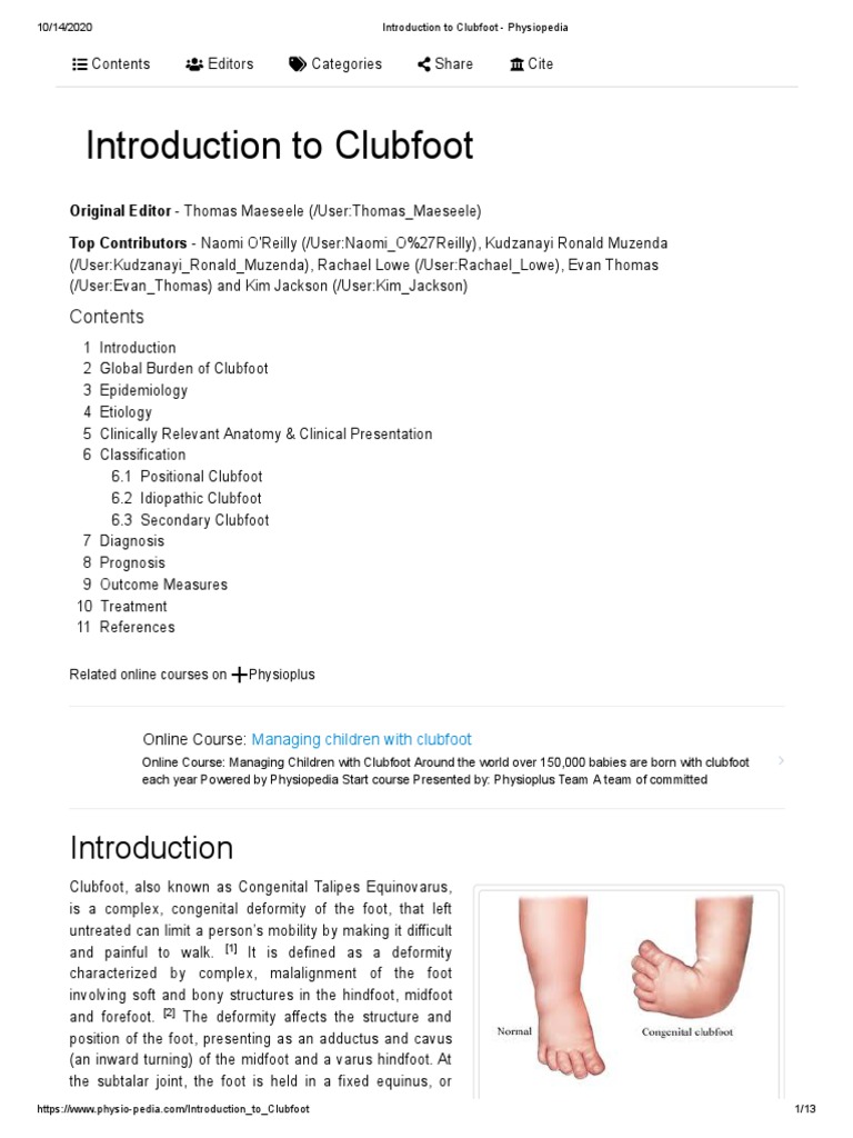 Introduction To Clubfoot - Physiopedia | PDF | Ankle | Foot