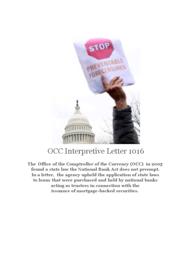 OCC Interpretive Letter No 1016 Preemption DENIED | PDF | Federal ...