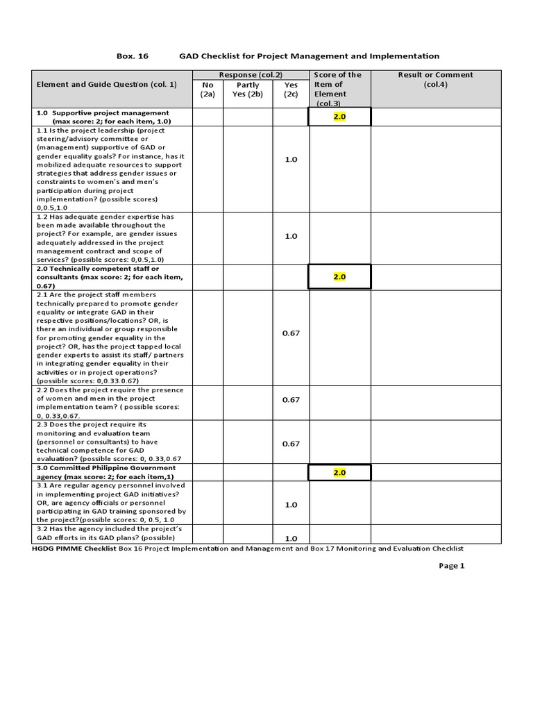GAD Checklist for Project Management | PDF | Project Management ...