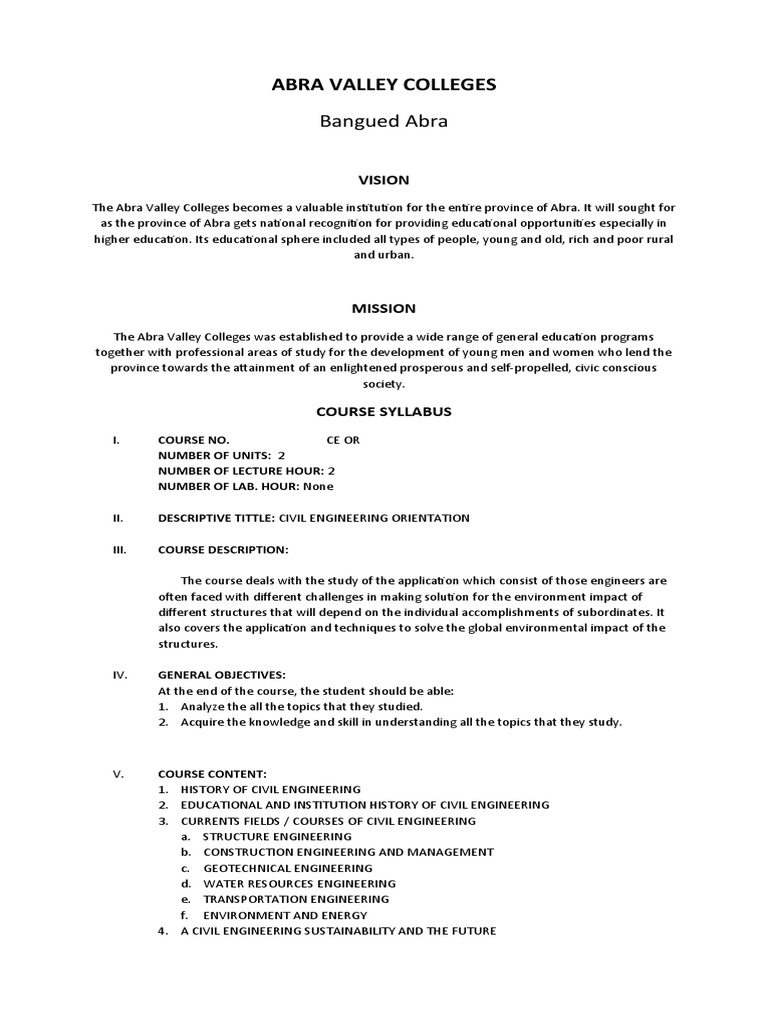 Syllabi Civil Engineering Orientation | PDF | Civil Engineering ...