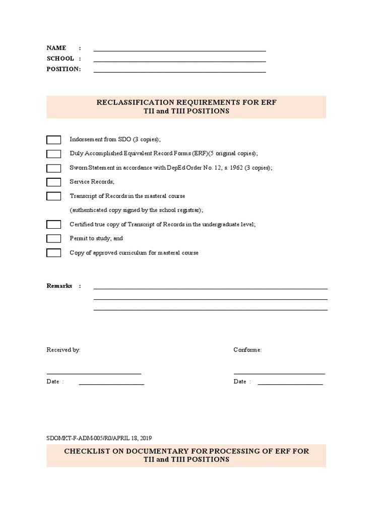 ERF Processing Checklist for TII/TIII | PDF | Business | Finance & Money Management