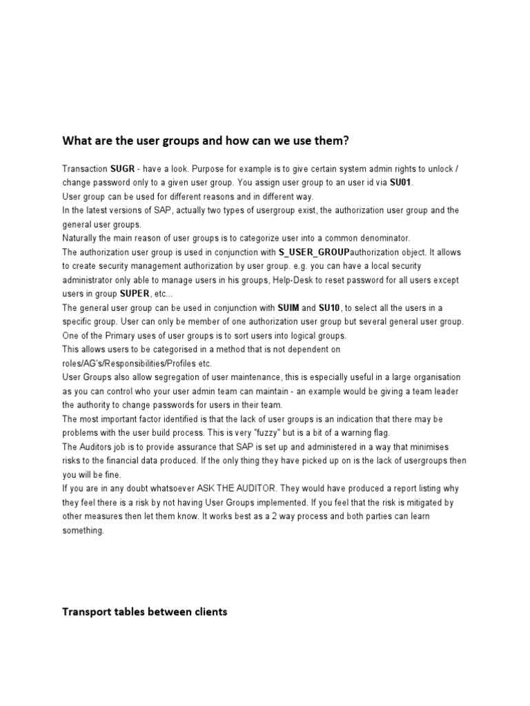 What Are The User Groups and How Can We Use Them?: Transport Tables ...