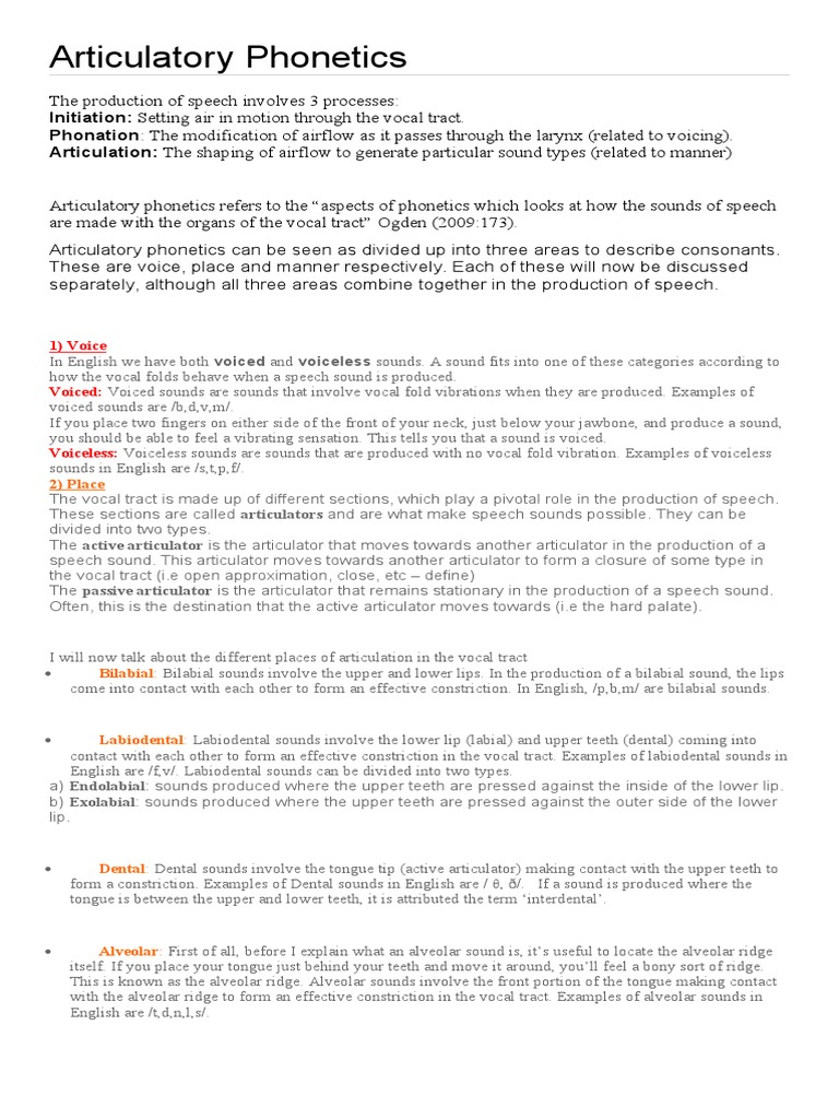 Articulatory Phonetics: 1) Voice | PDF | Phonetics | Speech