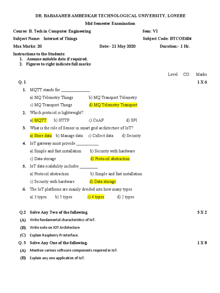 IOT Midsem Paper | PDF | Technology & Engineering