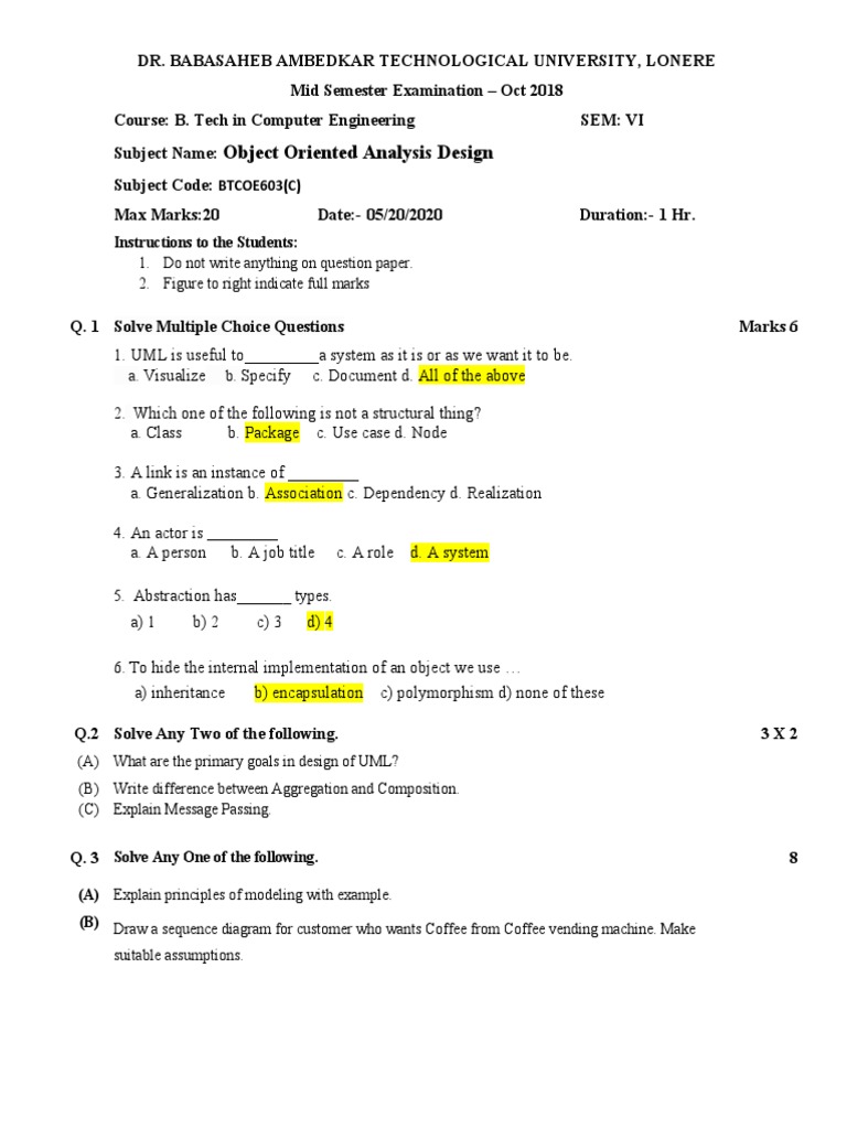 Object Oriented Analysis Design: BTCOE603 (C) | PDF