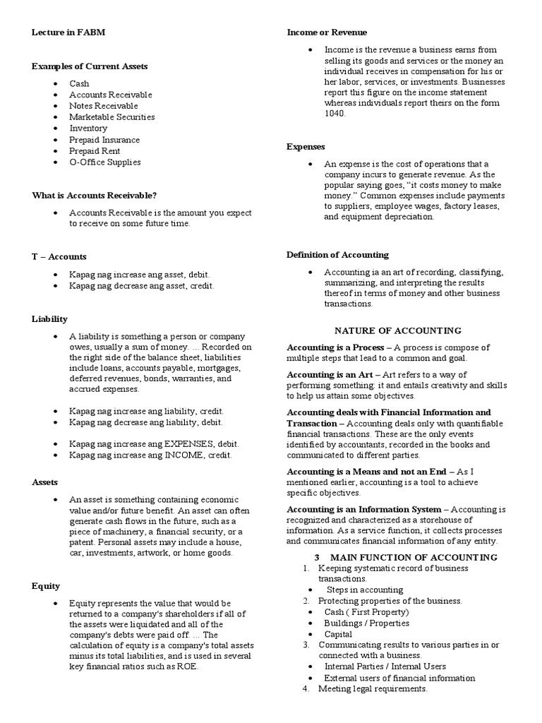 Lecture in FABM 1 | PDF | Debits And Credits | Balance Sheet