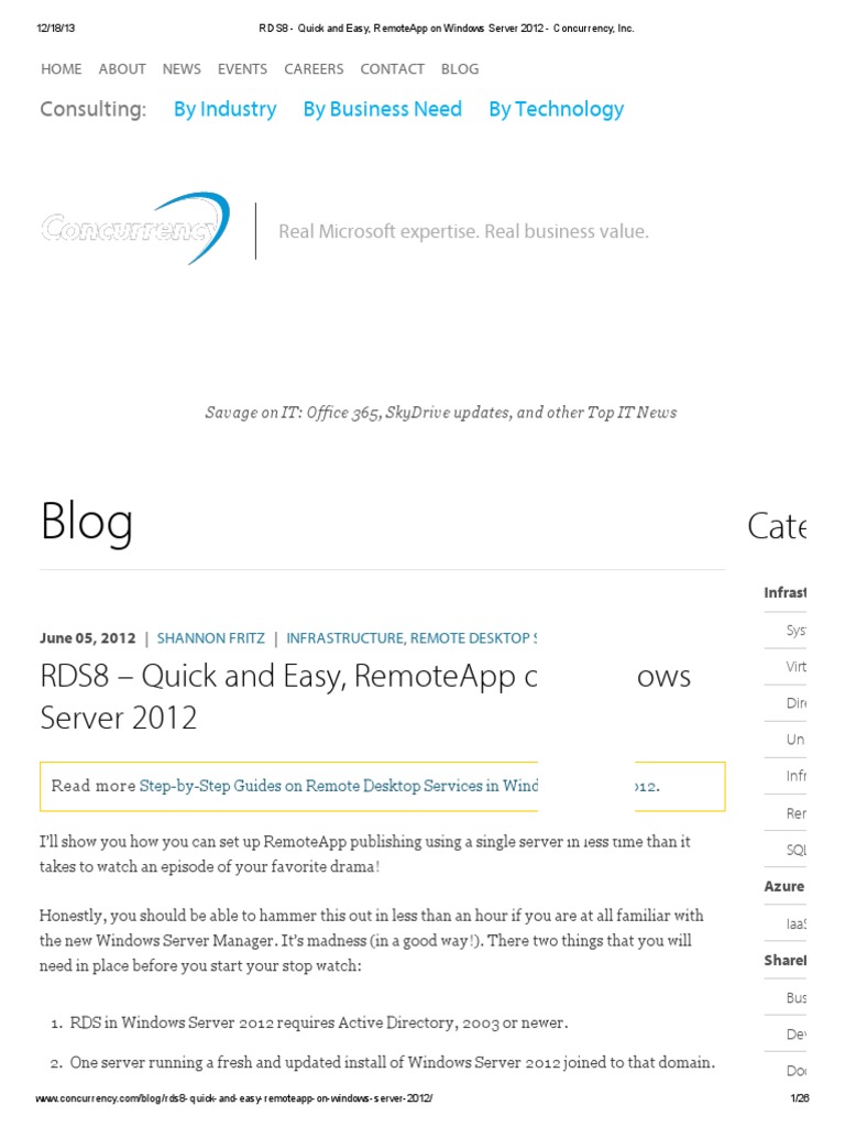 RDS RemoteApp On Windows Server 2012 | PDF | Remote Desktop Services ...