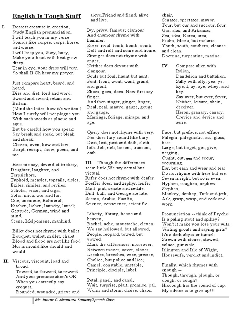 English Is Tough Stuff: Ms. Janrae C. Alcantara-Sanicas/Speech Class | PDF