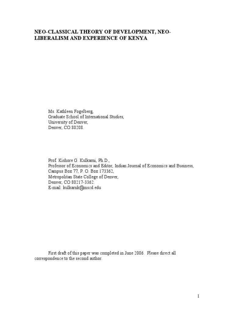 Neo-Classical Theory of Development, Neo-Liberalism and Experience of ...