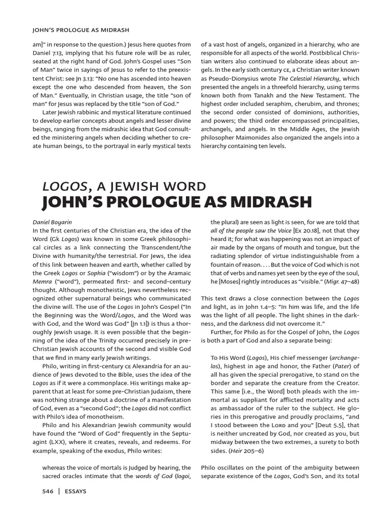 Logos, A Jewish Word: John'S Prologue As Midrash | PDF | Gospel Of John ...