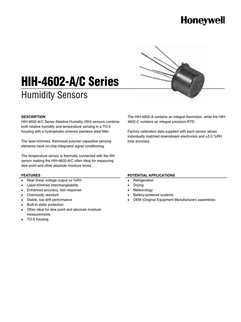 Honeywell Sensing Hih4602 Ac - Series Product Sheet 1846432 | PDF ...