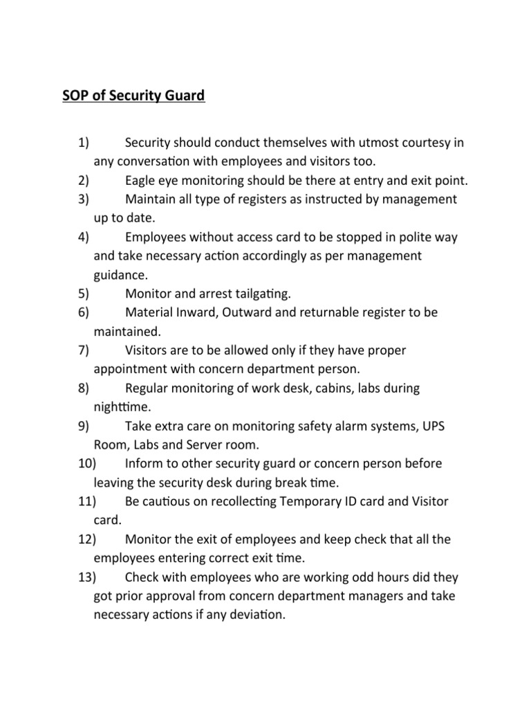 SOP of Security Guard | PDF