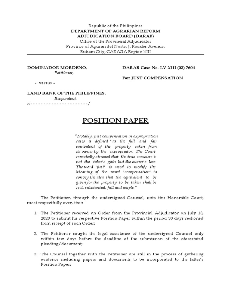 Position Paper: Department of Agrarian Reform Adjudication Board (Darab ...