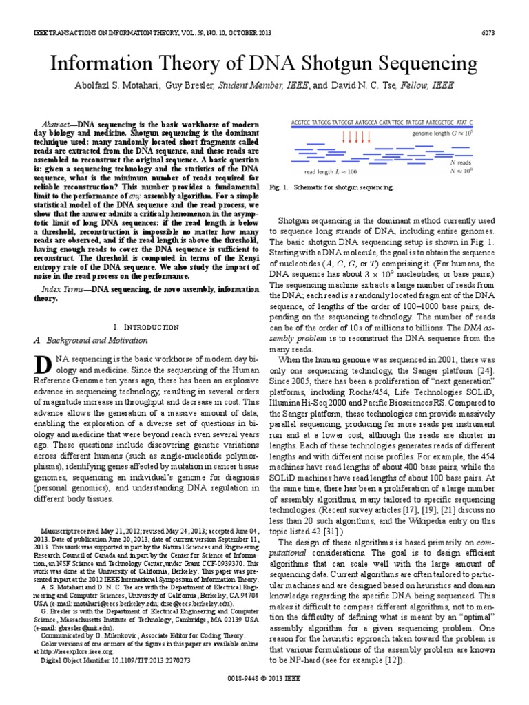 Information Theory of DNA Shotgun Sequencing | PDF | Dna Sequencing | Teaching Mathematics