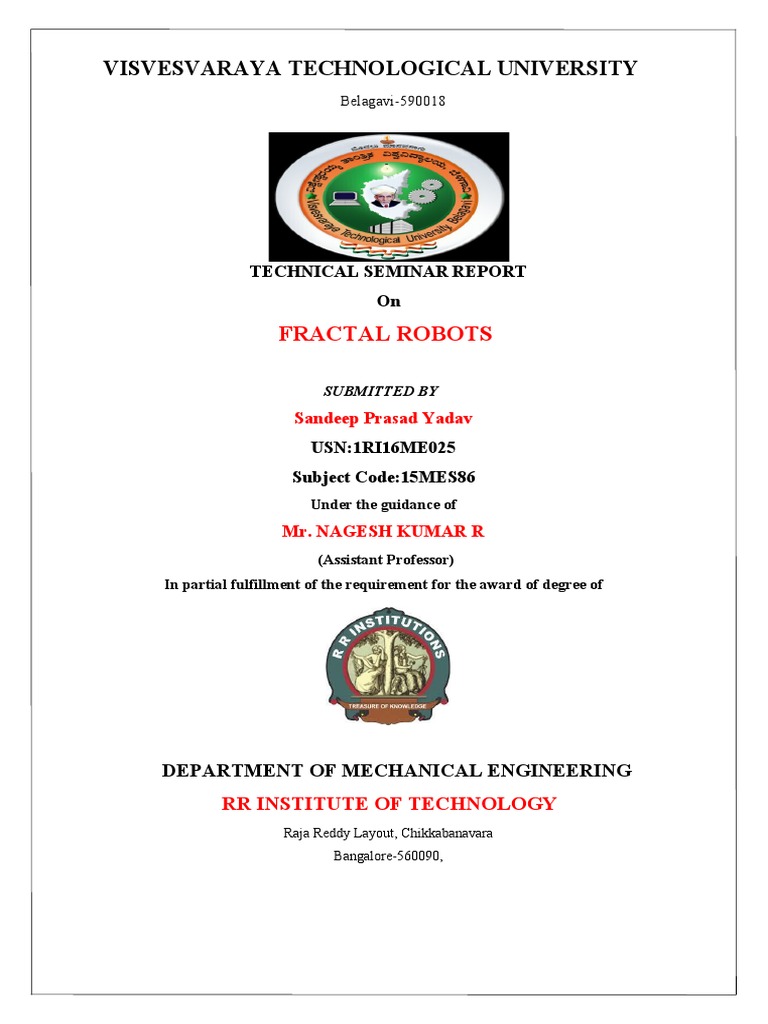 Visvesvaraya Technological University: Fractal Robots | PDF | Fractal | Robot