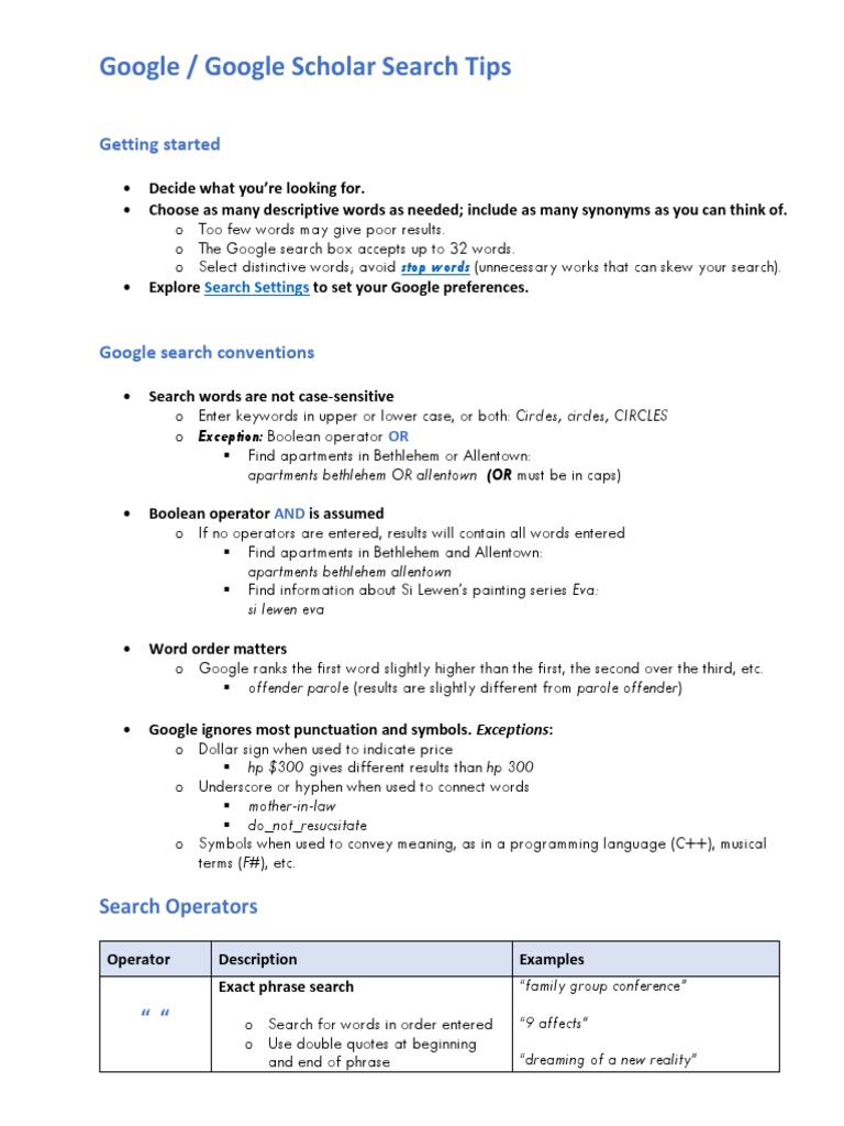 Google / Google Scholar Search Tips: Getting Started | PDF | File ...