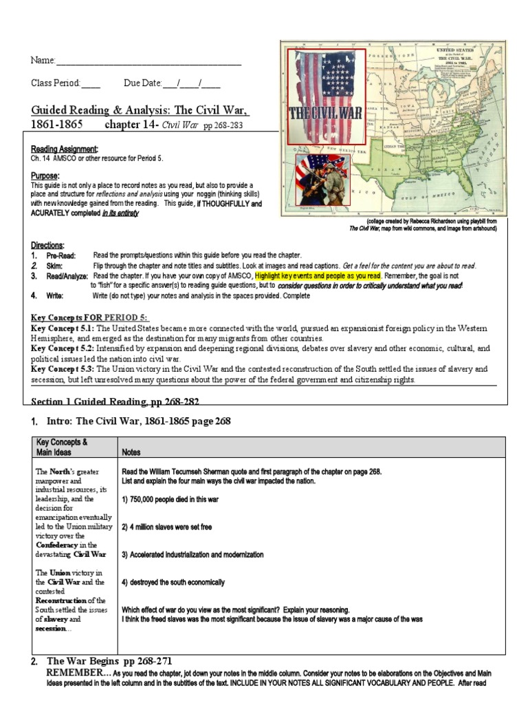 Guided Reading & Analysis: The Civil War, 1861-1865 Chapter 14 | PDF ...