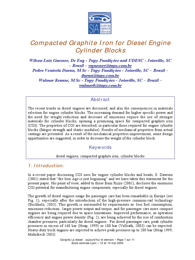 Compacted Graphite Iron For Diesel PDF | PDF | Diesel Engine | Engines