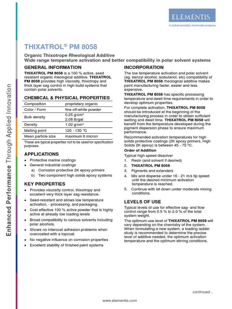 Thixatrol PM 8058 TDS | PDF | Epoxy | Paint