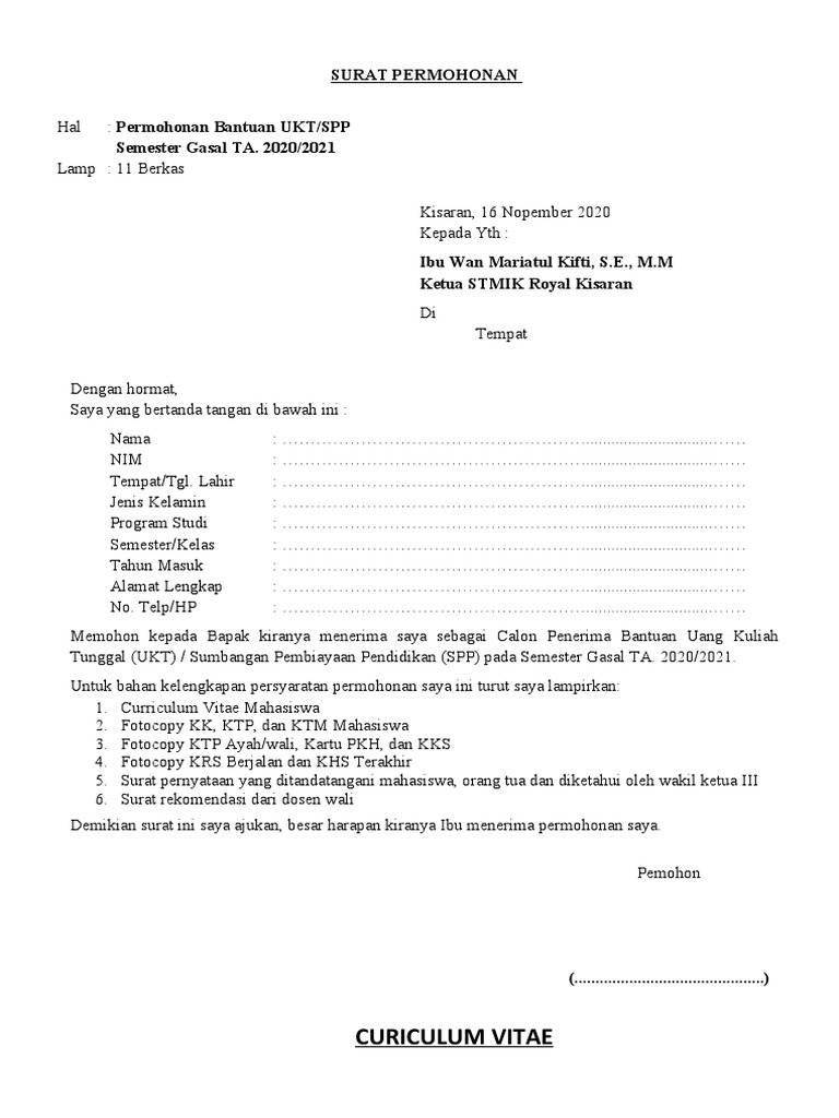 Surat Permohonan Dan Curriculum Vitae | PDF