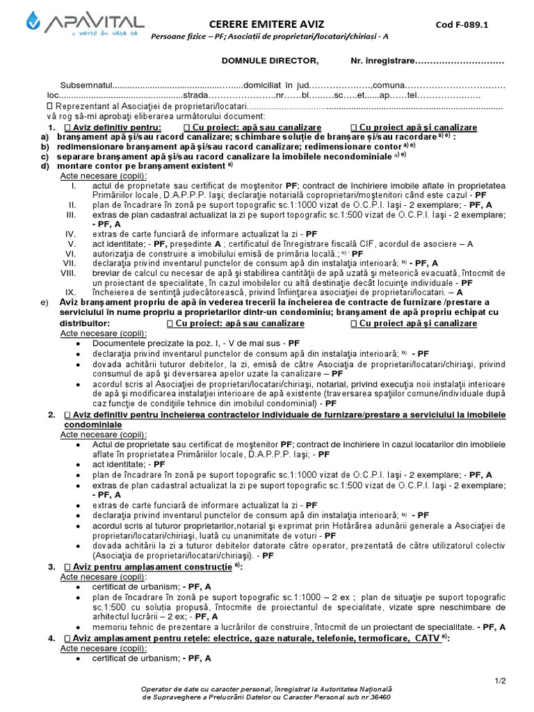 Cerere Apavital PDF | PDF