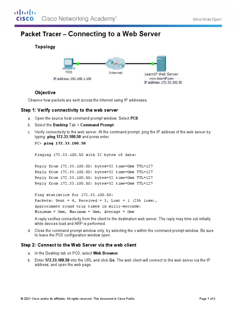 Connecting To A Web Server: Packet Tracer | PDF