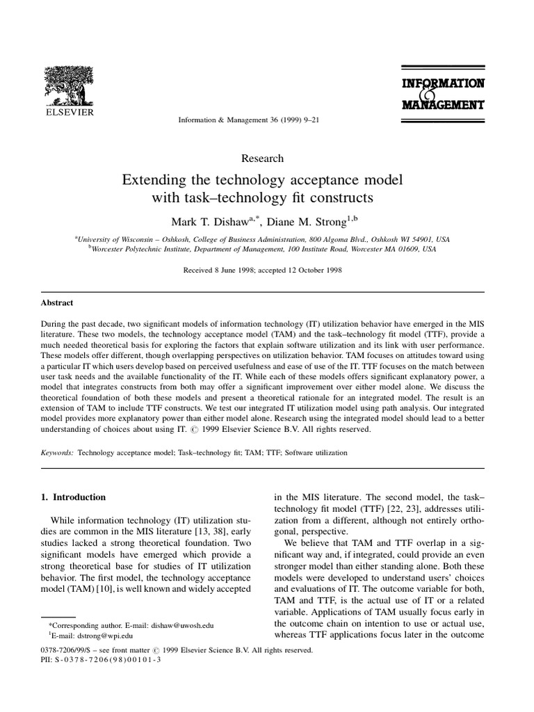 Extending The Technology Acceptance Model With Task Technology Fit ...