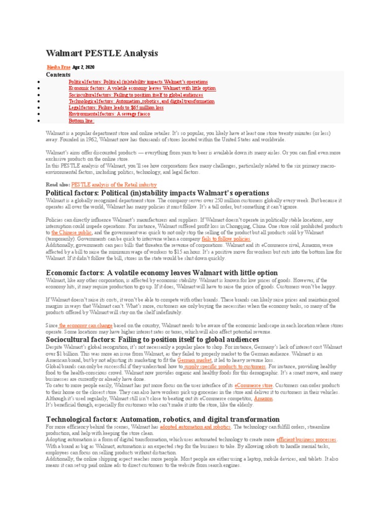 Walmart PESTLE Analysis | PDF | Walmart | Automation