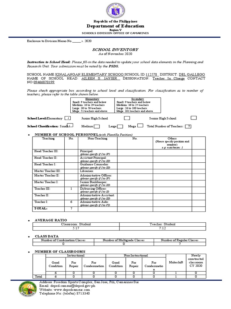 Department of Education: School Inventory | Download Free PDF ...