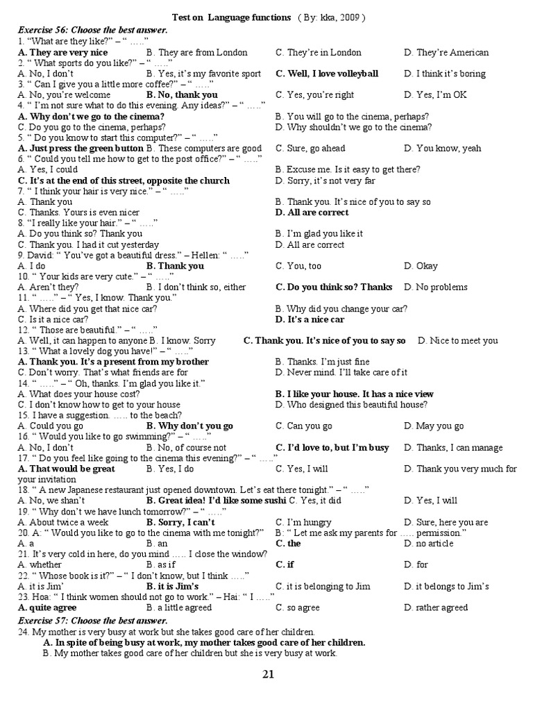 Test On Language Functions | PDF