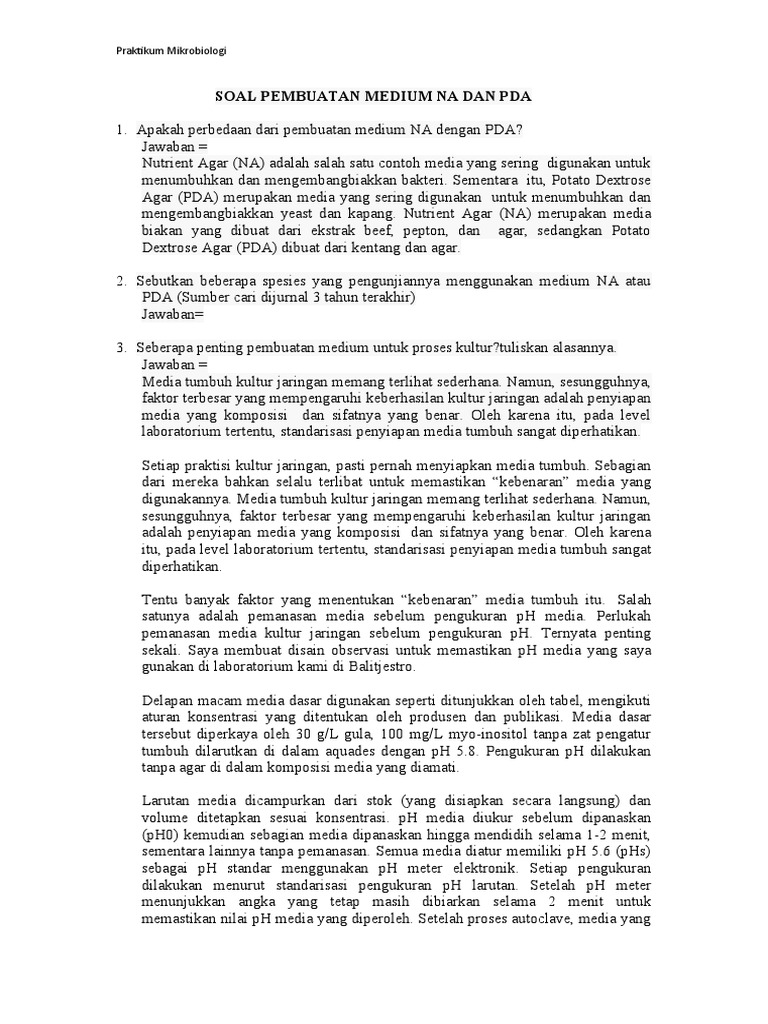 Soal Pembuatan Medium Na Dan Pda | PDF | Kesehatan Holistik | Sains & Matematika