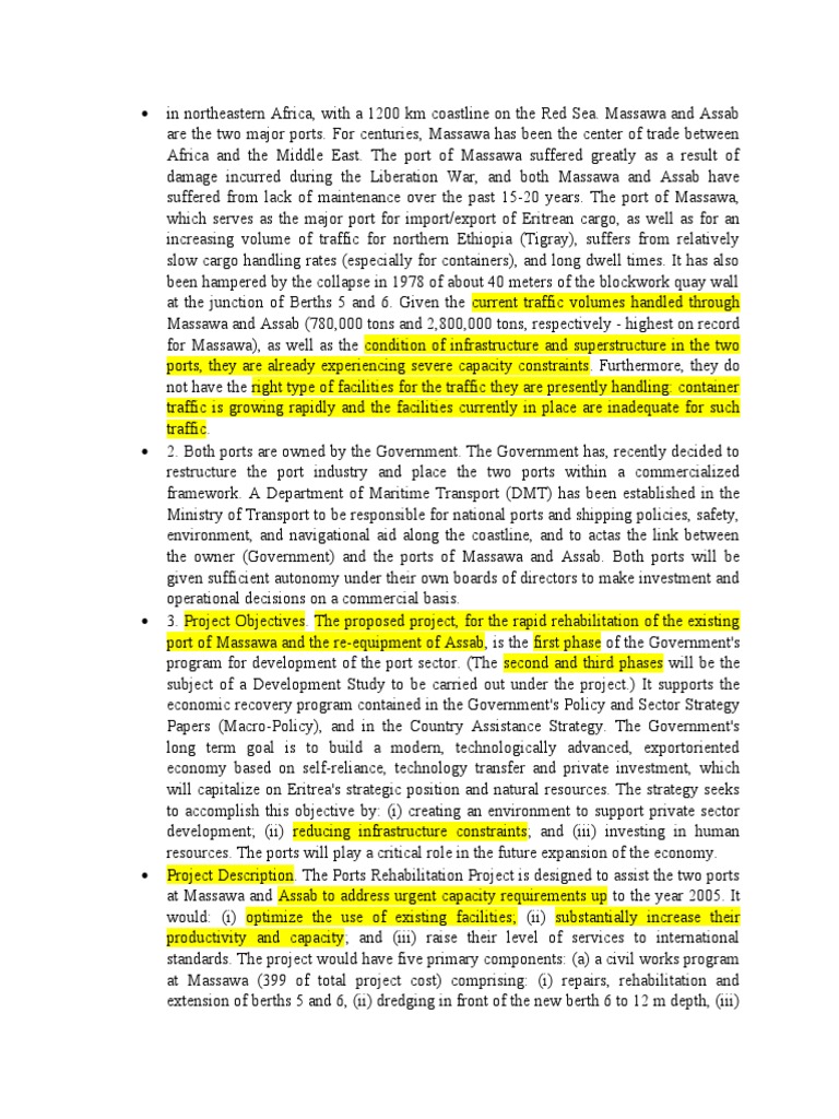 Rehabilitation of Eritrea's Ports of Massawa and Assab | PDF | Port ...