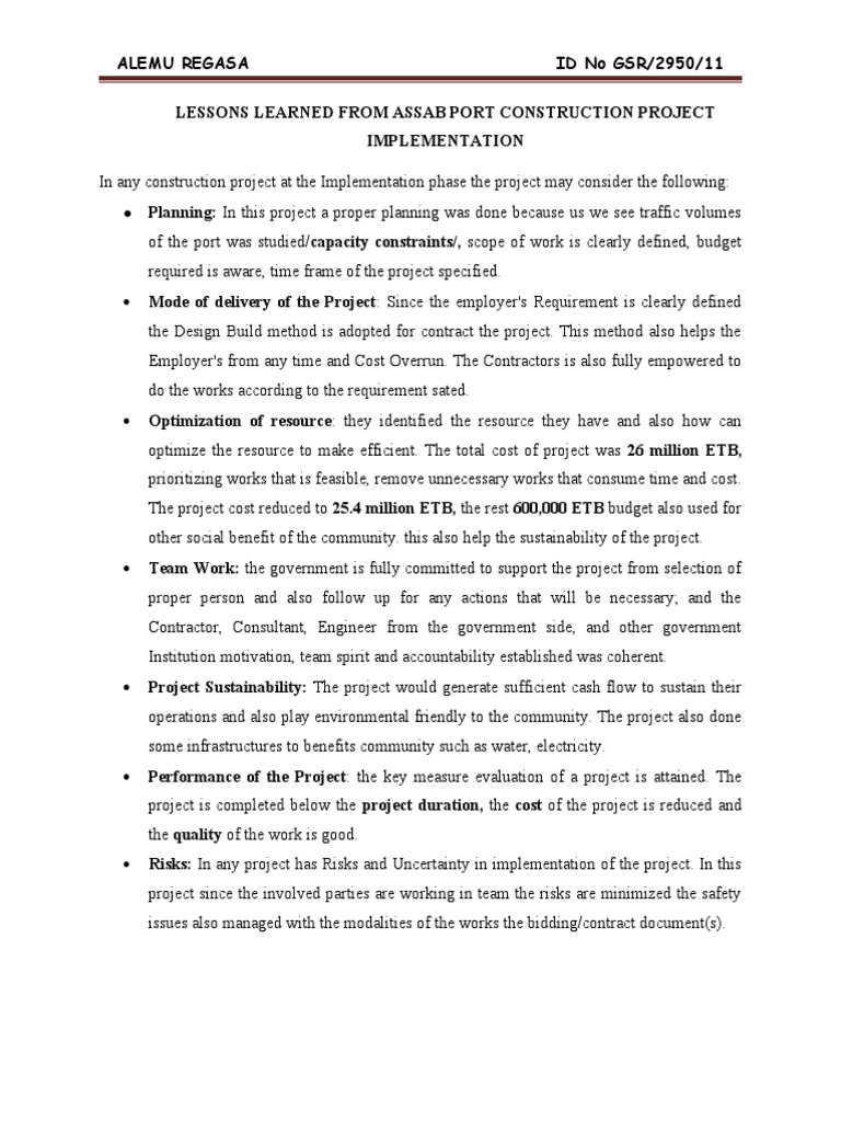 Assignment Beyene WG Assab Port Construction | PDF | General Contractor | Sustainability