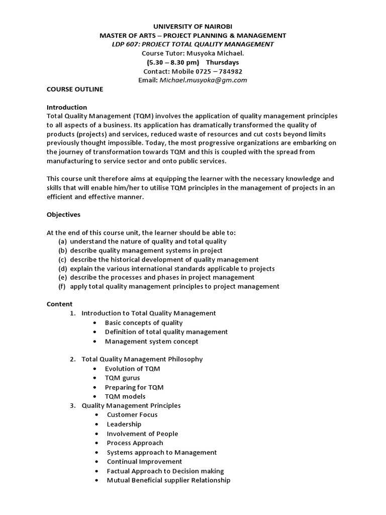 TQM Notes | PDF | Quality Management | Quality (Business)