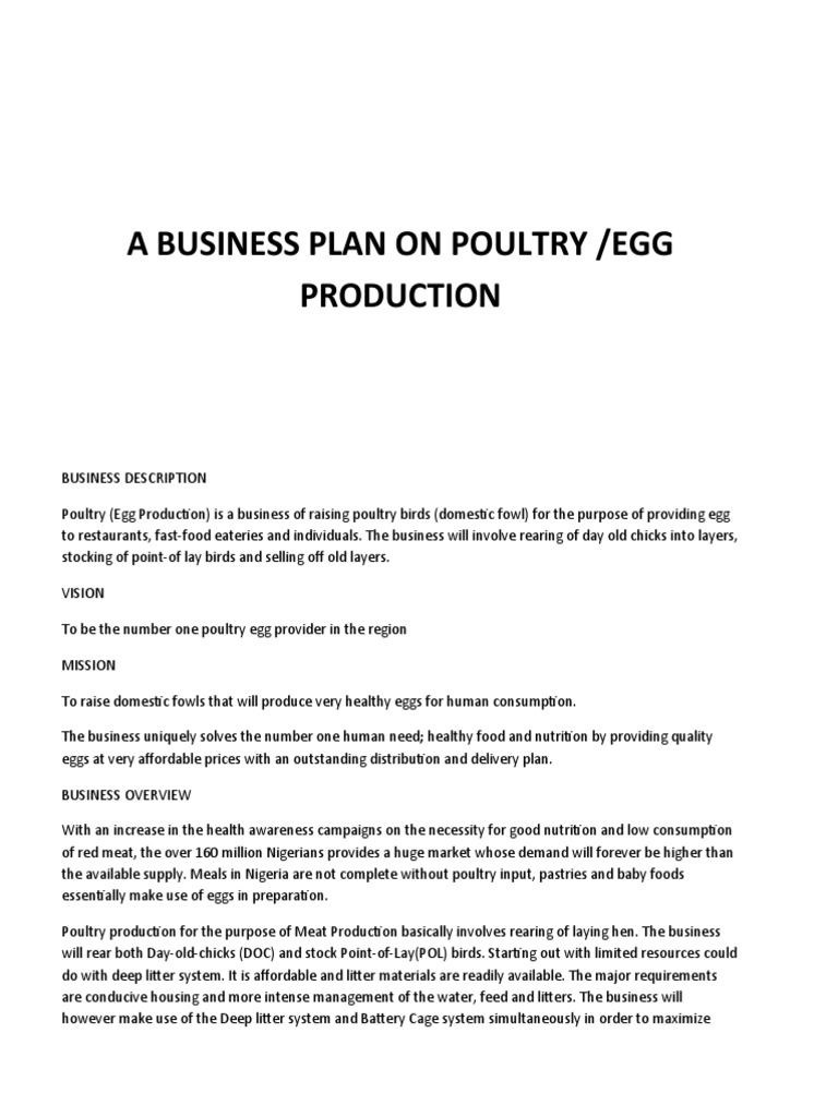 Poultry Egg Production Business Plan | PDF | Chicken | Poultry