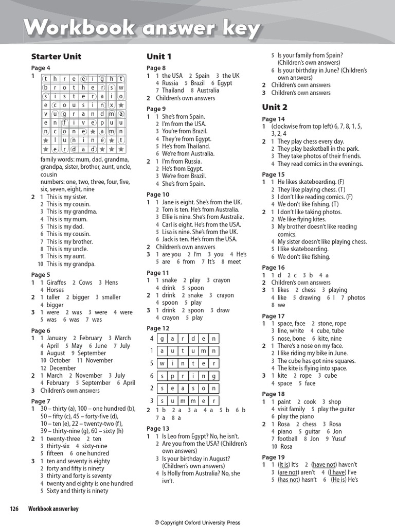 Workbook Answer Key: Starter Unit Unit 1 | PDF | Lunch | Foods