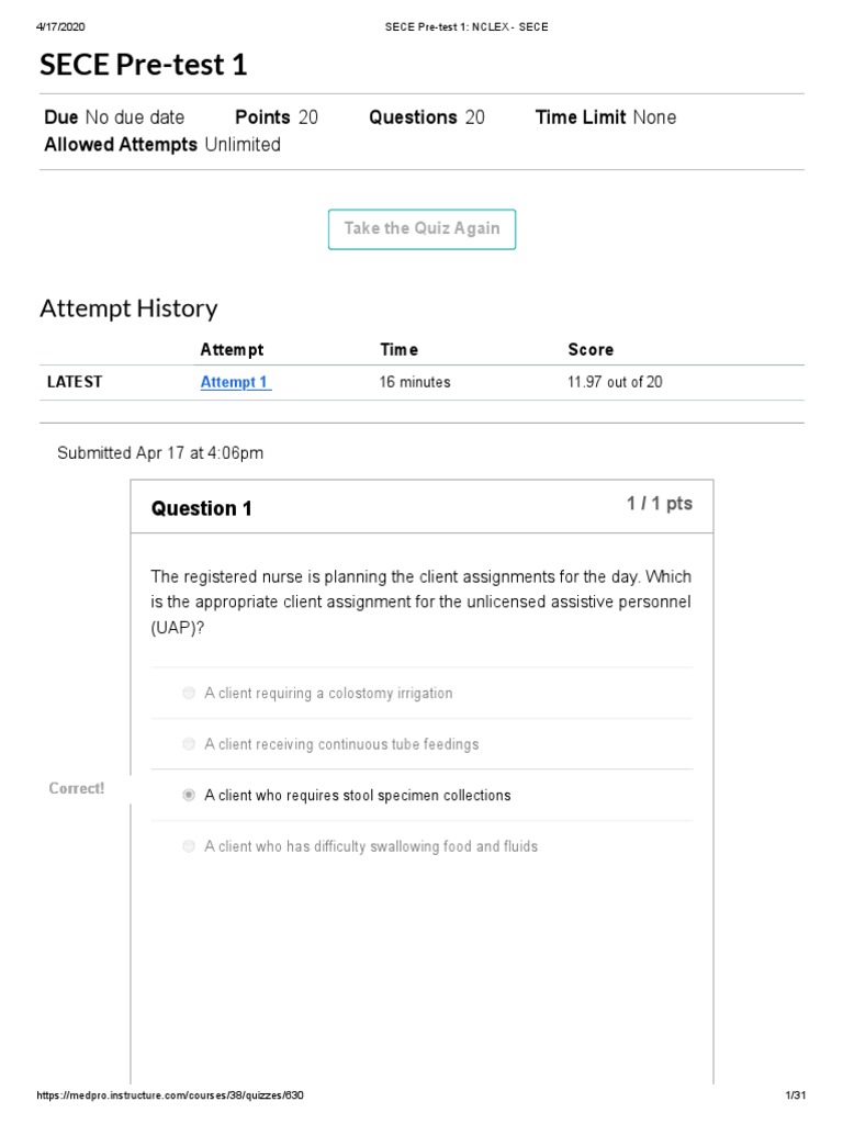 SECE Pre-Test 1 - NCLEX - SECE | PDF | National Council Licensure ...
