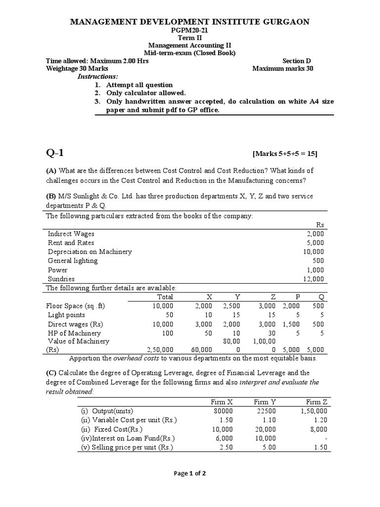 Management Development Institute Gurgaon: Instructions | PDF ...