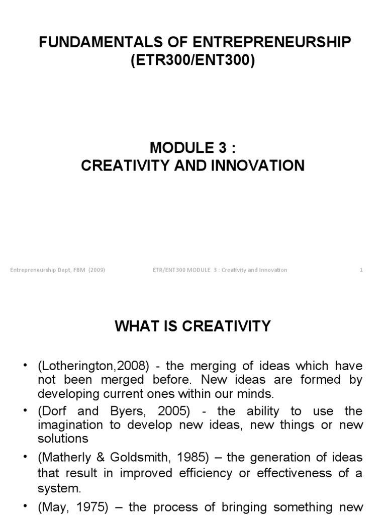 Creativity and Innovation in Entrepreneurship | PDF | Creativity ...