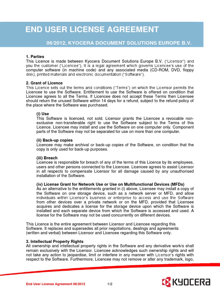 End User License Agreement: 06/2012, Kyocera Document Solutions Europe ...