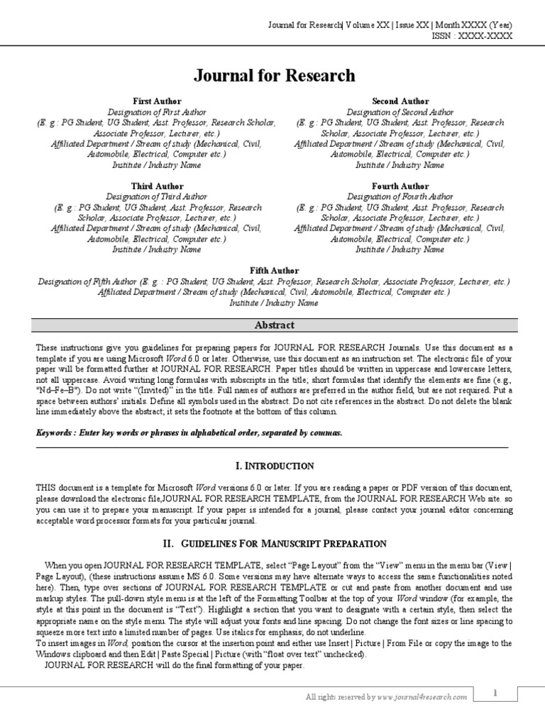 Journal For Research: First Author Second Author | PDF | Page Layout ...