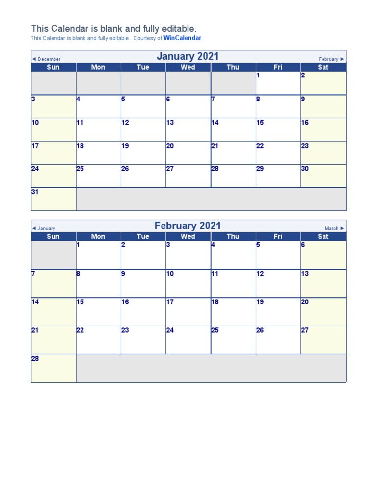 January 2021: This Calendar Is Blank and Fully Editable | PDF
