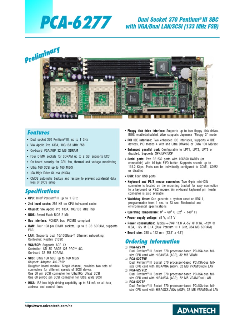Preliminary: Dual Socket 370 Pentium Iii SBC With Vga/Dual Lan/Scsi (133 MHZ FSB) | PDF ...