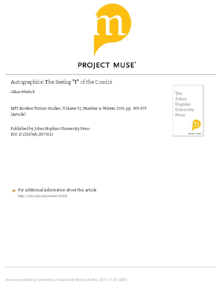 Whitlock, Gillian. Autographics - The Seeing I of The Comics | PDF ...